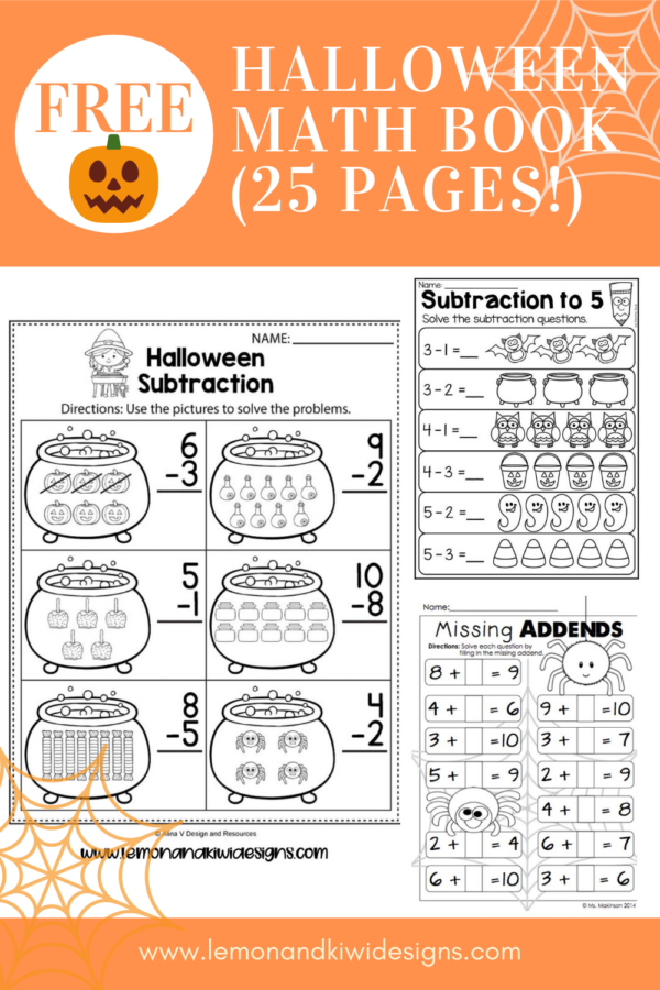 Free Halloween Math Worksheets and Games for Kids - Lemon and Kiwi Designs