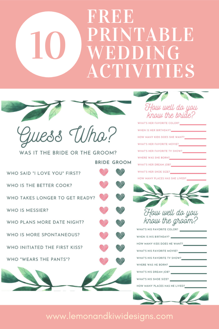 10 Free Printable Wedding Activities for Guests - Lemon and Kiwi Designs