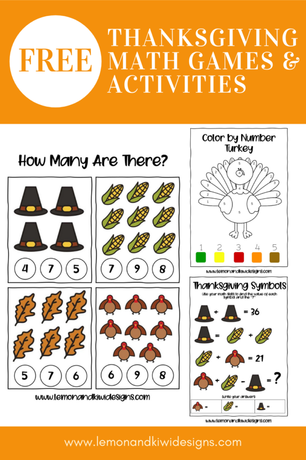 Free Thanksgiving Math Printables - Lemon and Kiwi Designs