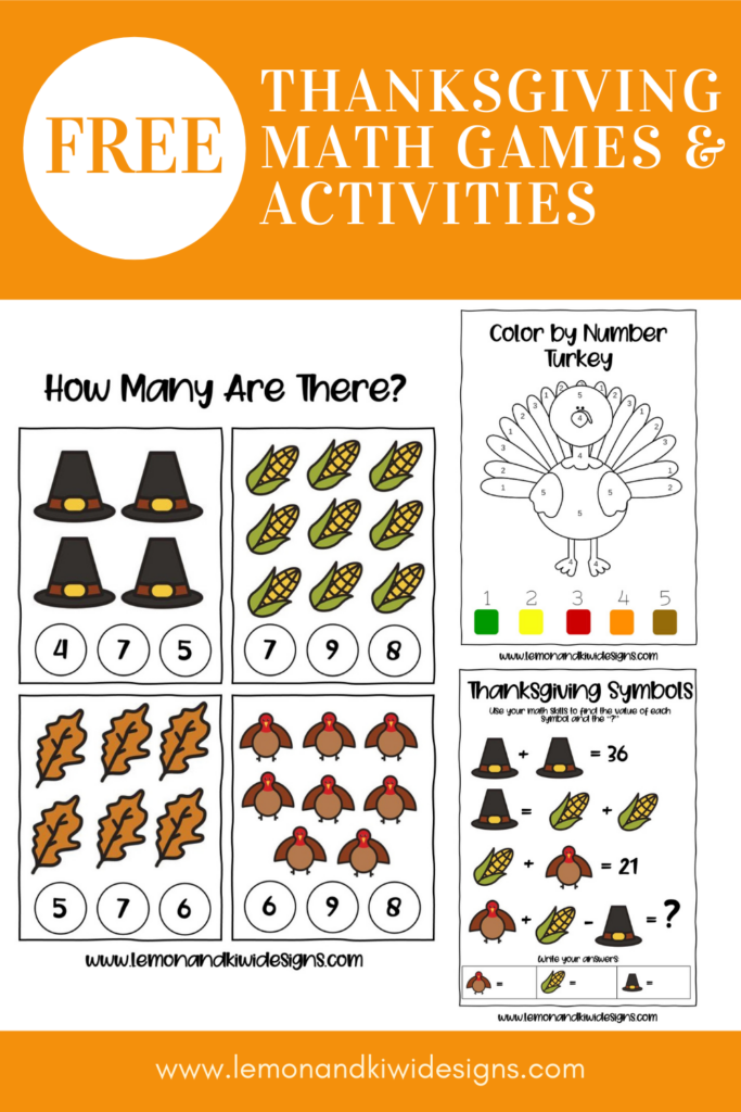 Free Thanksgiving Math Printables - Lemon and Kiwi Designs