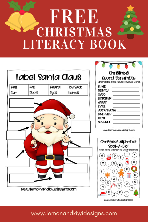 Free Christmas Literacy Printable Activity Book - Lemon and Kiwi Designs