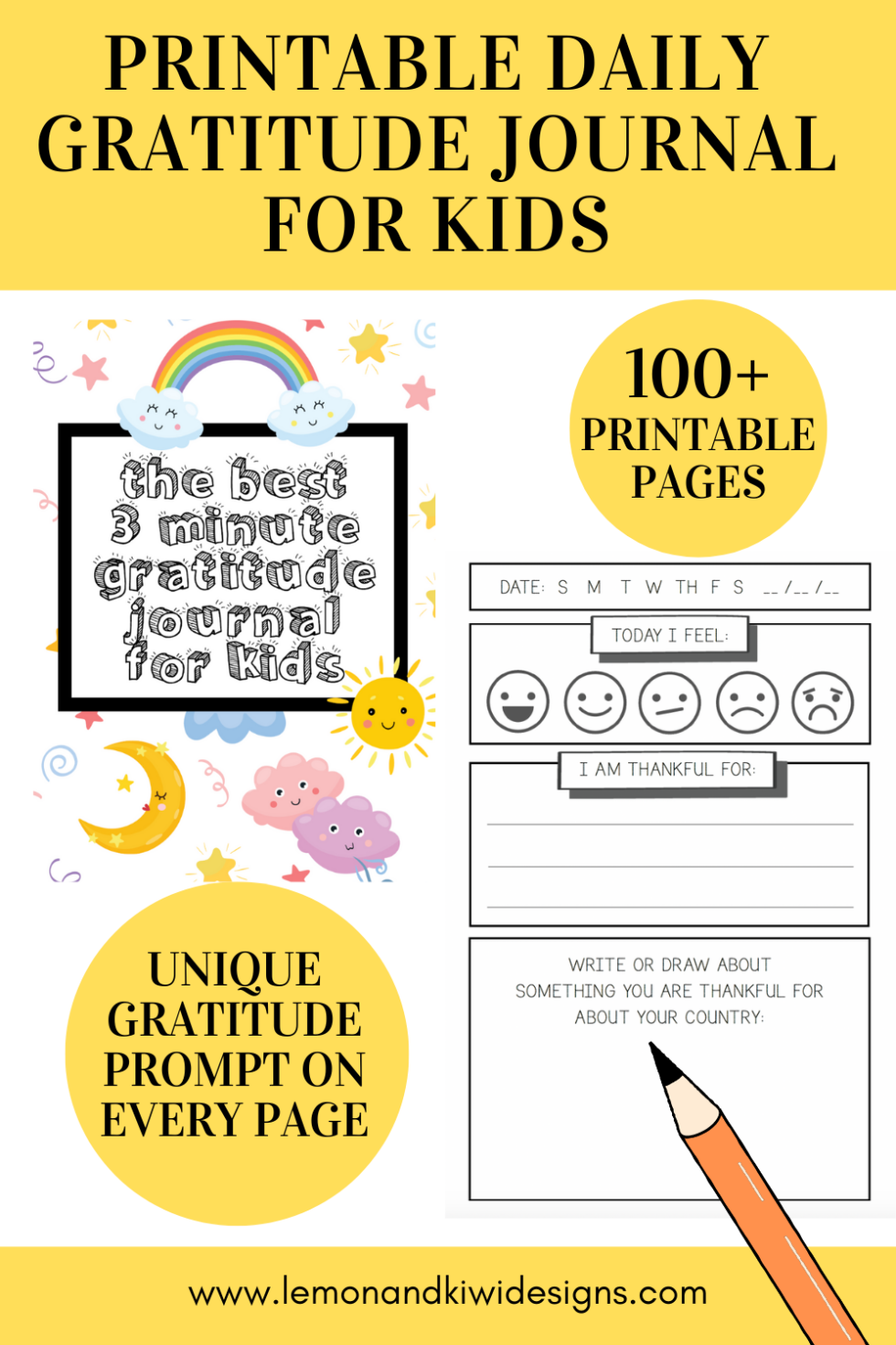 Printable Gratitude Journal for Kids - Lemon and Kiwi Designs