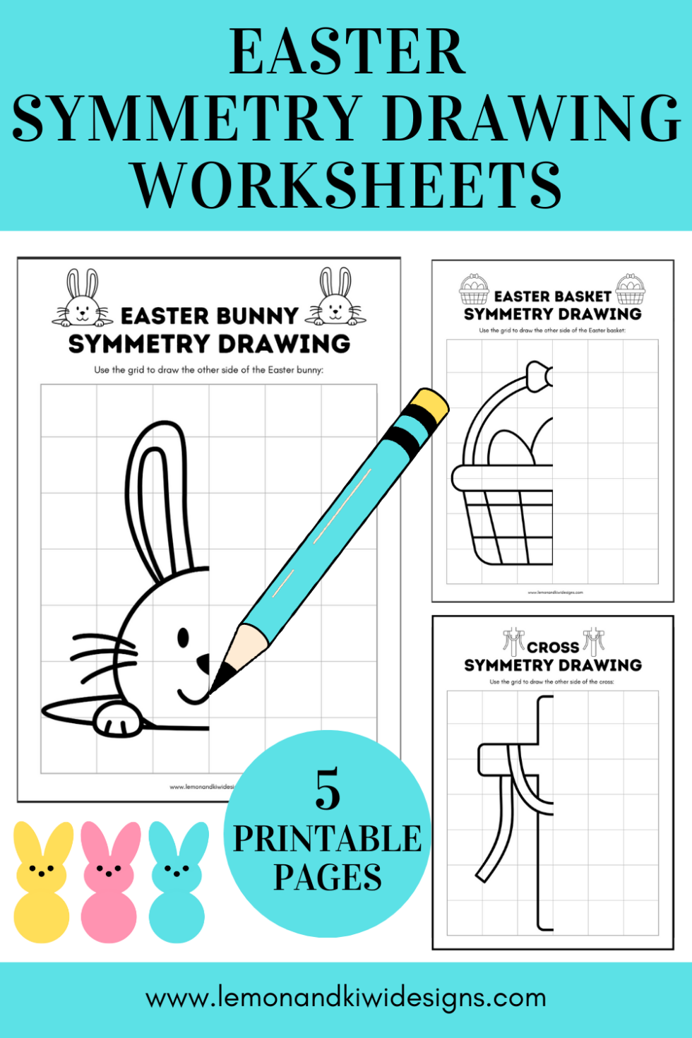 Printable Easter Symmetry Worksheets - Lemon and Kiwi Designs
