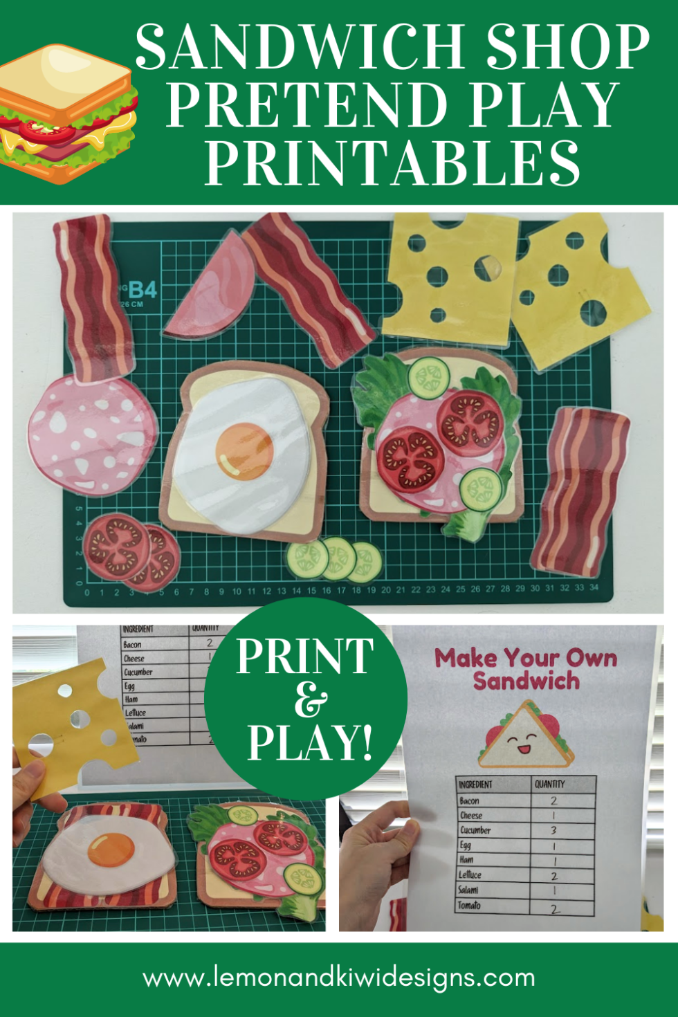 Sandwich Shop Dramatic Play Printables Lemon and Kiwi Designs