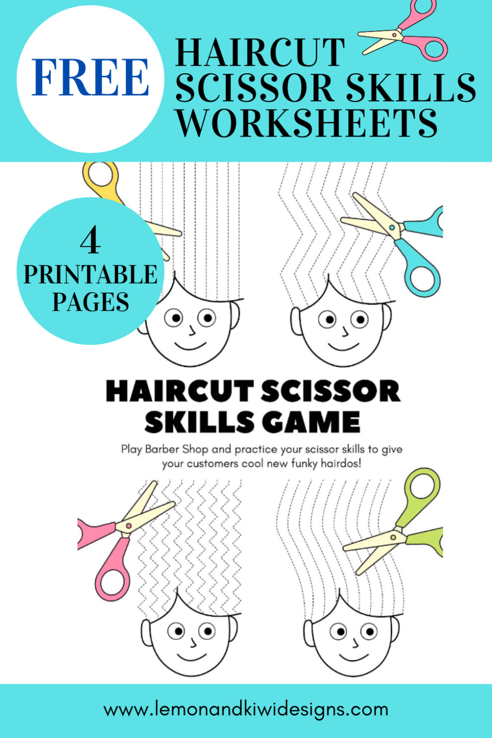 Free Printable Hair Cutting Scissor Activity Worksheets - Lemon and ...